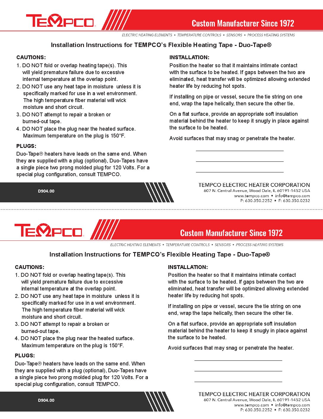 Flexible Duo-Tape Installation Recommendations - Tempco