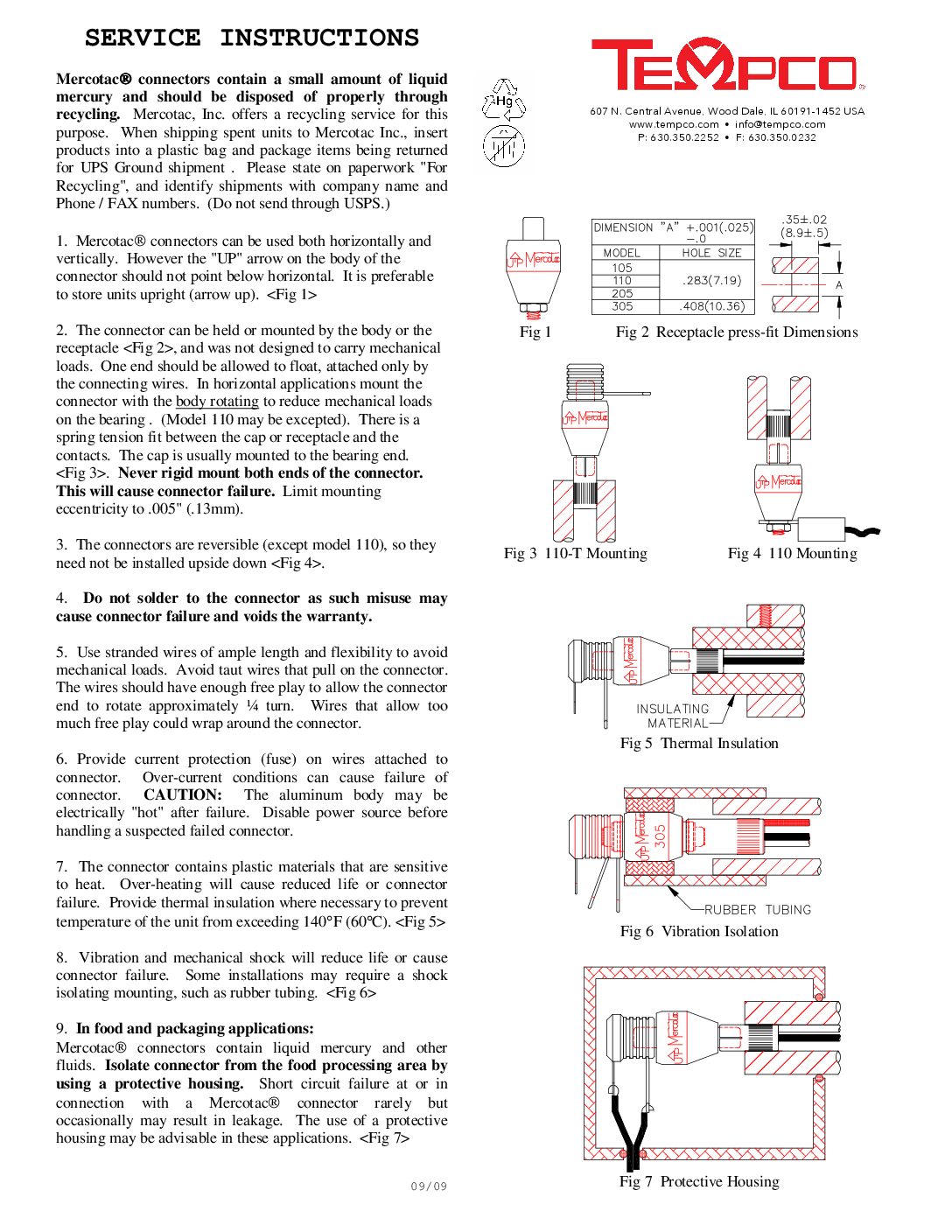 Rotating Mulit-pin Electrical Connector, Coax Series Instructions - Tempco