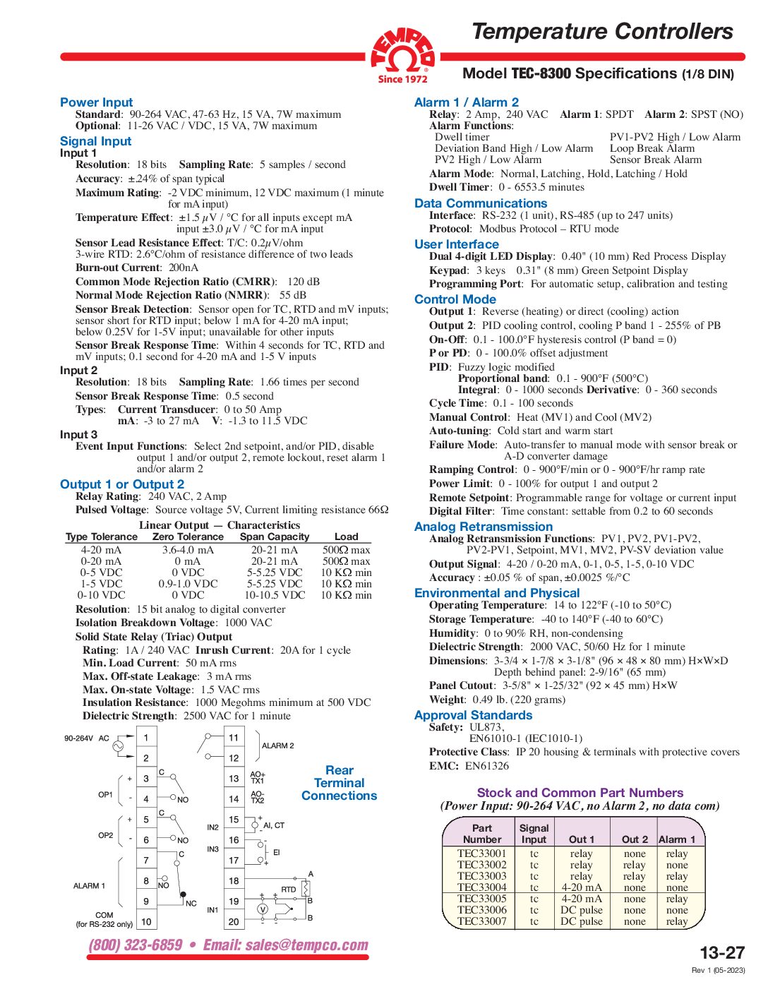 TEC-8300 Specifications & Tolerances - Tempco