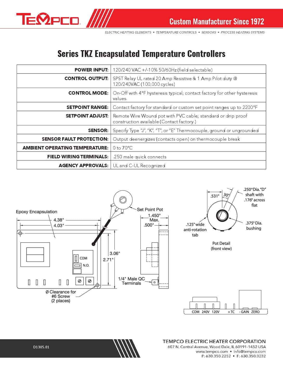 Encapsulated Temperature Controller (TKZ) Instruction Sheet - Tempco