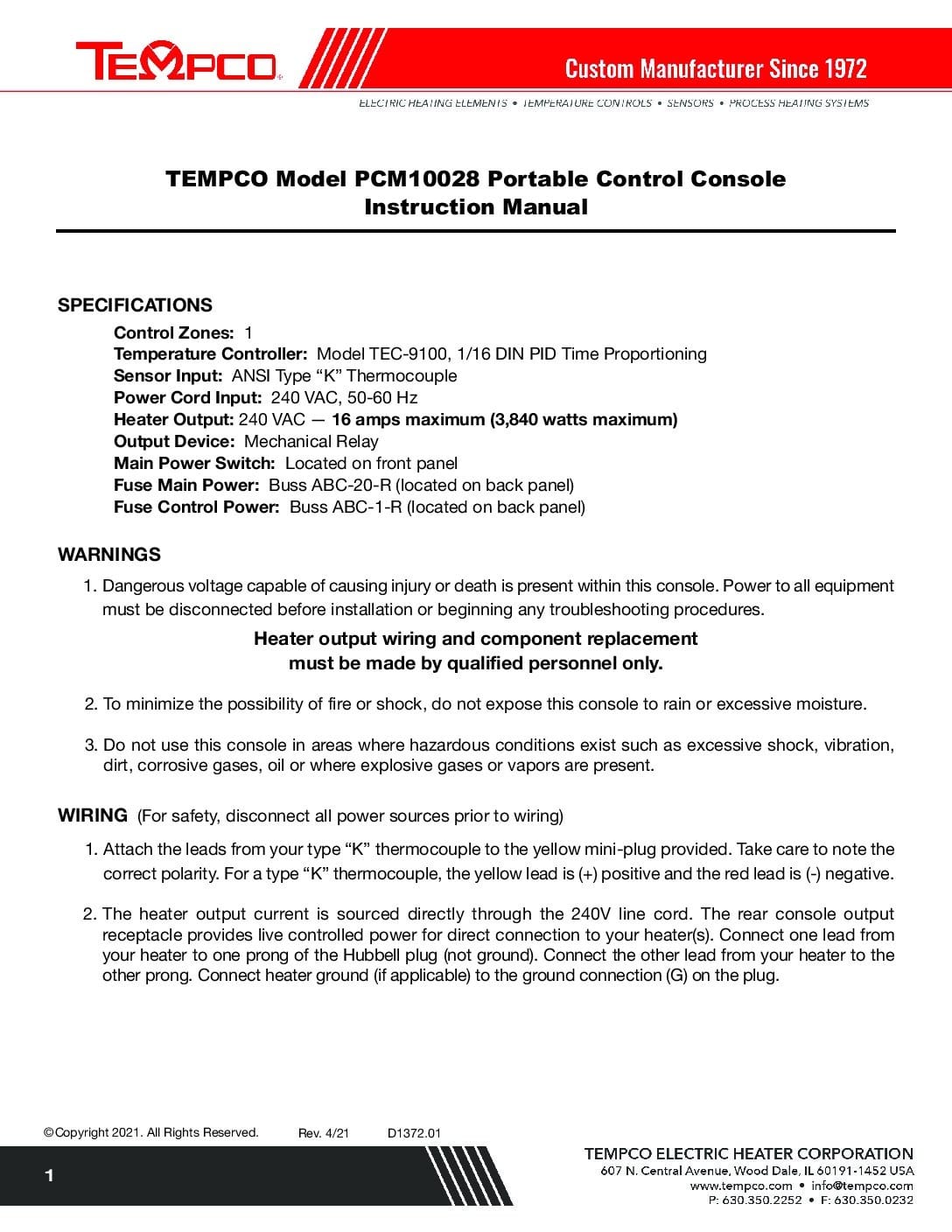 PCM10028 User Manual - Tempco